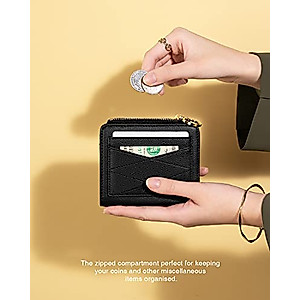 Vulkitty Leather Wallet for Woman RFID Blocking Bifold Small Compact Wallets Zipper Pocket Purse Large Capacity Card Hold Case with ID window