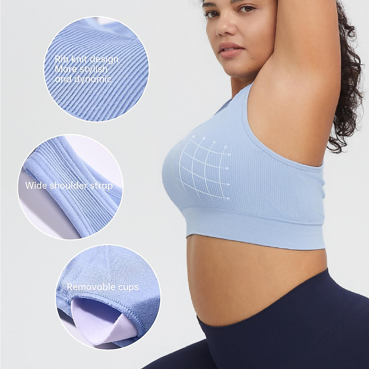 AMRIY Racerback Sports Bras for Women Medium Support Padded Bra Supportive Compression Seamless Women's Sports Wireless Bra Black White,XL