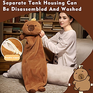 NXNYNZ Long Capybara Plush Pillow, Cute Brown 35.4inches Capybara Stuffed Animals Plushie Sleeping Hugging Body Pillow, Kawaii Capybara Soft Doll Toy with Orange Birthday Gift for Kids Girlfriend