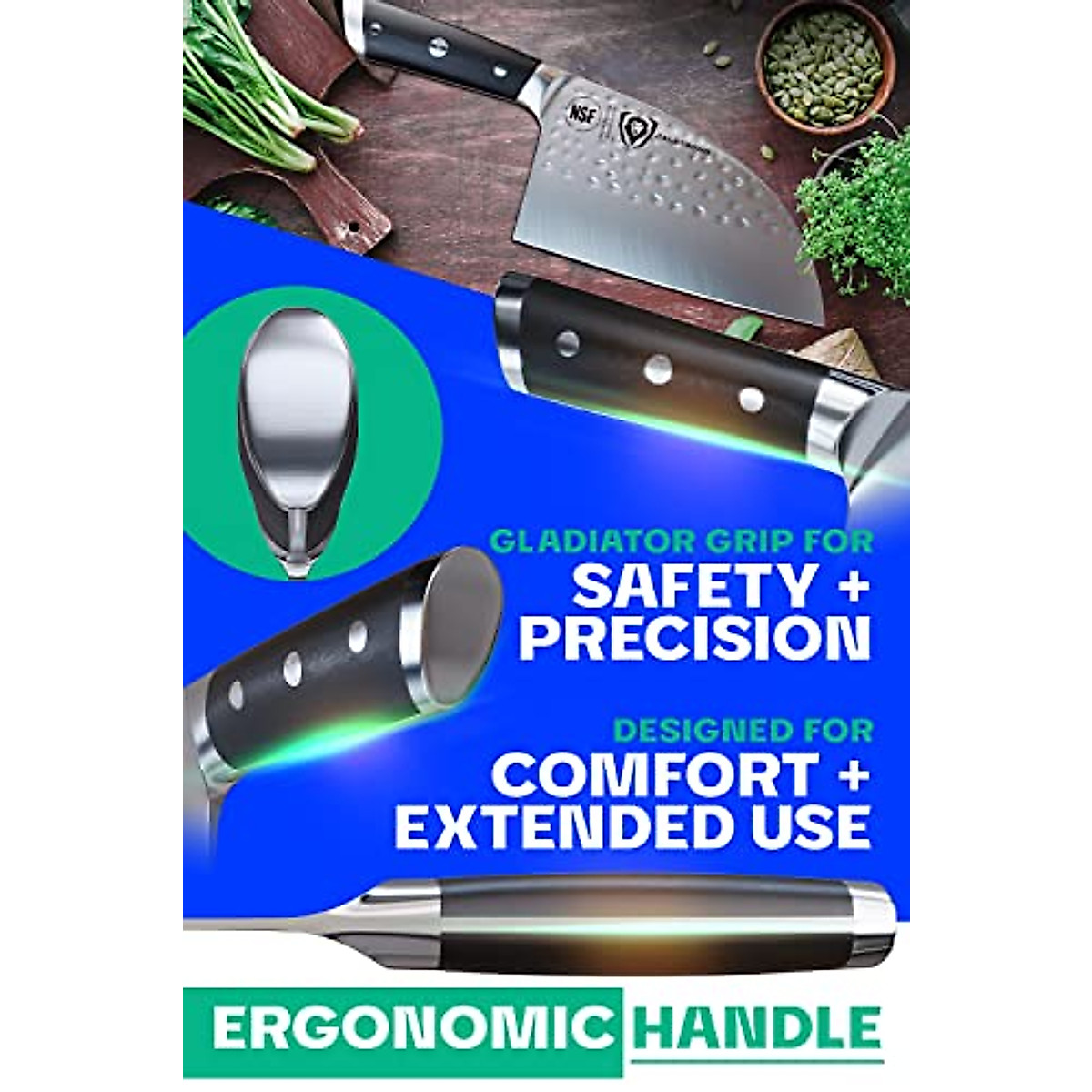 Dalstrong Serbian Chef Knife - 7.5 inch - Gladiator Series Elite - German HC Steel - Meat Cleaver Knife - Hammered Blade Finish - Razor Sharp Kitchen Knife - G10 Handle - w/Sheath - NSF Certified