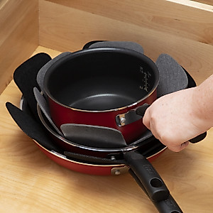 T-fal Premium Pot, Pan Cookware Protectors (6-Pack) for Stacking & Kitchen Organization, 14", 16" 18" Black and Gray