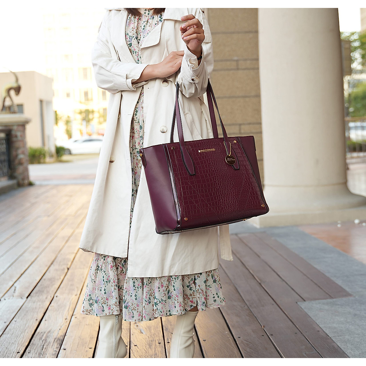 Mia K. Collection Shoulder Handbag for Women: Vegan Leather Tote-Satchel Bag, Top-Handle Purse, Ladies Pocketbook Brown