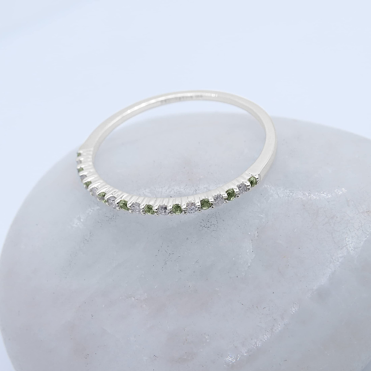 Dazzlingrock Collection Alternate Round Peridot & Diamond Stackable Wedding Band for Women in 14K White Gold Size 5.5