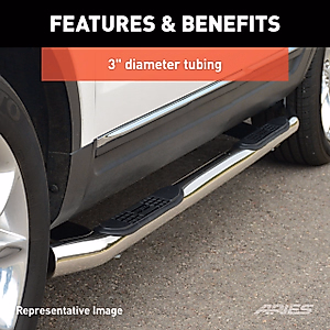 ARIES 204014-2 3-Inch Round Polished Stainless Steel Nerf Bars, No-Drill, Select Chevrolet Suburban