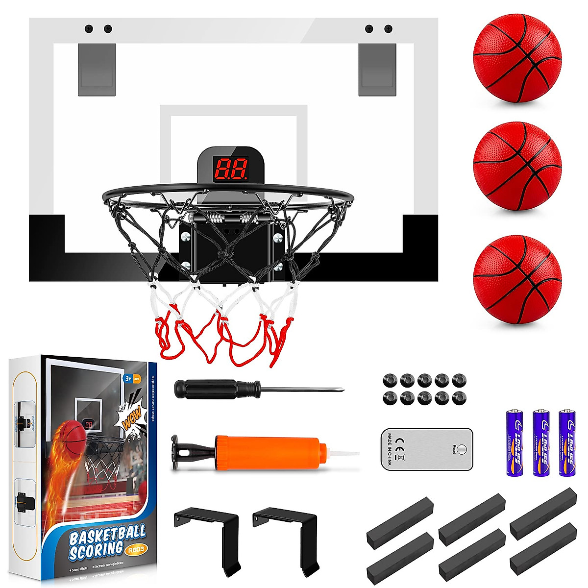 TREYWELL Indoor Basketball Hoop Boys Gifts for Teens and Adults Door Room Basketball Hoop Mini Hoop with Electronic Scoreboard, 3 Balls and Batteries Basketball Toys for 8 9 10 11 12