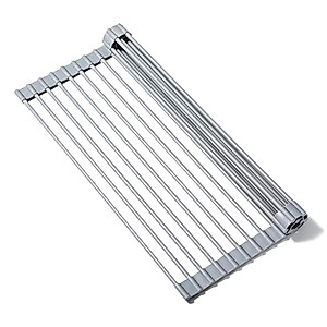 Tiilan Roll Up Dish Drying Rack Over The Sink, Dish Drainer, Heat Resistant Trivet Mat for Kitchen - Full Silicone Coating - Warm Gray, 20.5" x 13"