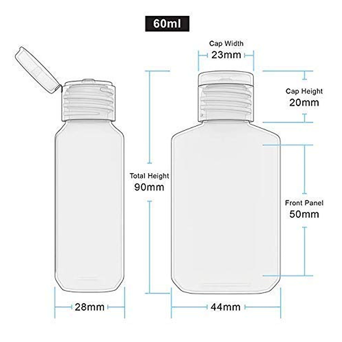 FOOCHY Clear Hand Sanitizer Travel Bottles Empty Plastic Refillable Flip-Top Bottles for Hand Sanitizer Shampoo Lotion,etc - No BPA/Parabens, 60ml/2oz (Set of 8)