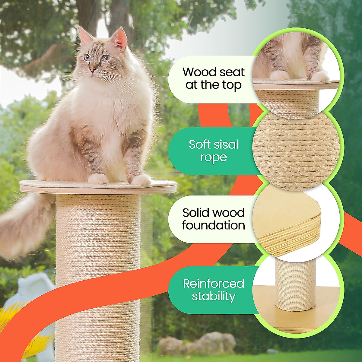 KONELCARE 50" Tall Cat Scratching Post, Extra-Large Cat Scratch Post for Biggest Cats (Maine Coon), 7.3” Thick Post, 36lbs Weight, Solid Wood Base & Natural Sisal Rope