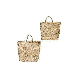 Creative Co-Op Handwoven Seagrass Wall Mount Baskets with Handles, Set of 2 Sizes, Natural