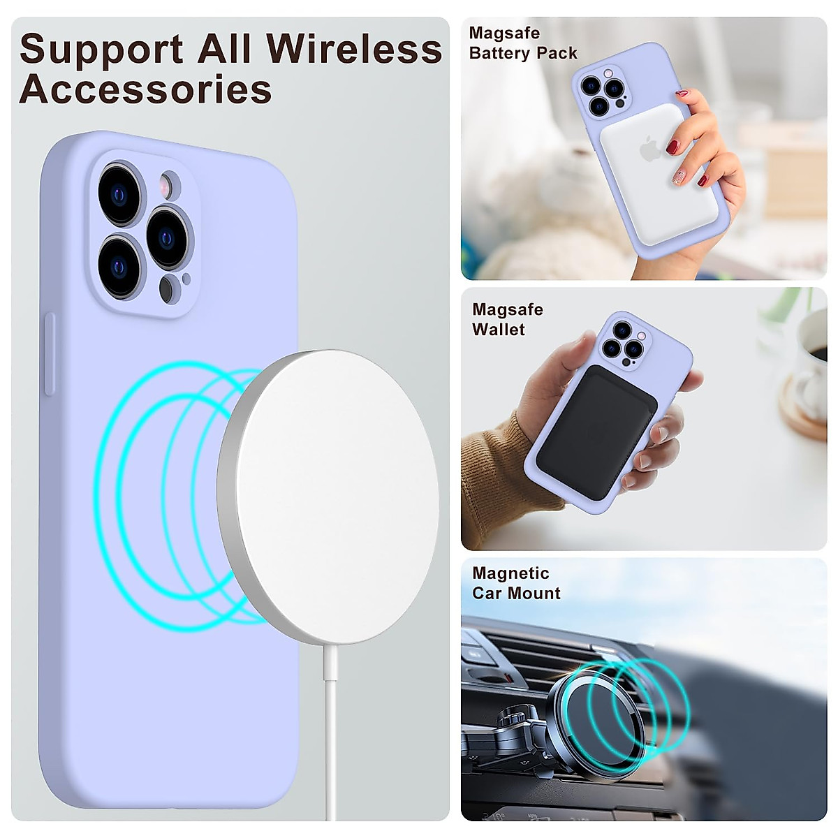 DEENAKIN for iPhone 13 Pro Max Case Silicone with Screen Protector - [Compatible with MagSafe] - Camera Cover - Slim Fit Protective Magnetic Phone Case 6.7" for Women Girls Lavender Purple