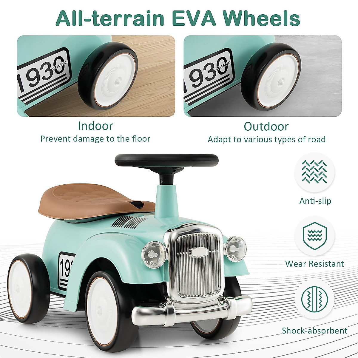 Costzon 3 in 1 Push and Ride Racer for Kids, Sliding Car, Walker & Ride On Toy, Robot Cartoon Pushing Cart w/Sound, Light, Backrest, Safe Brake, Storage Seat, Gift for Toddler Boys & Girls (Orange)