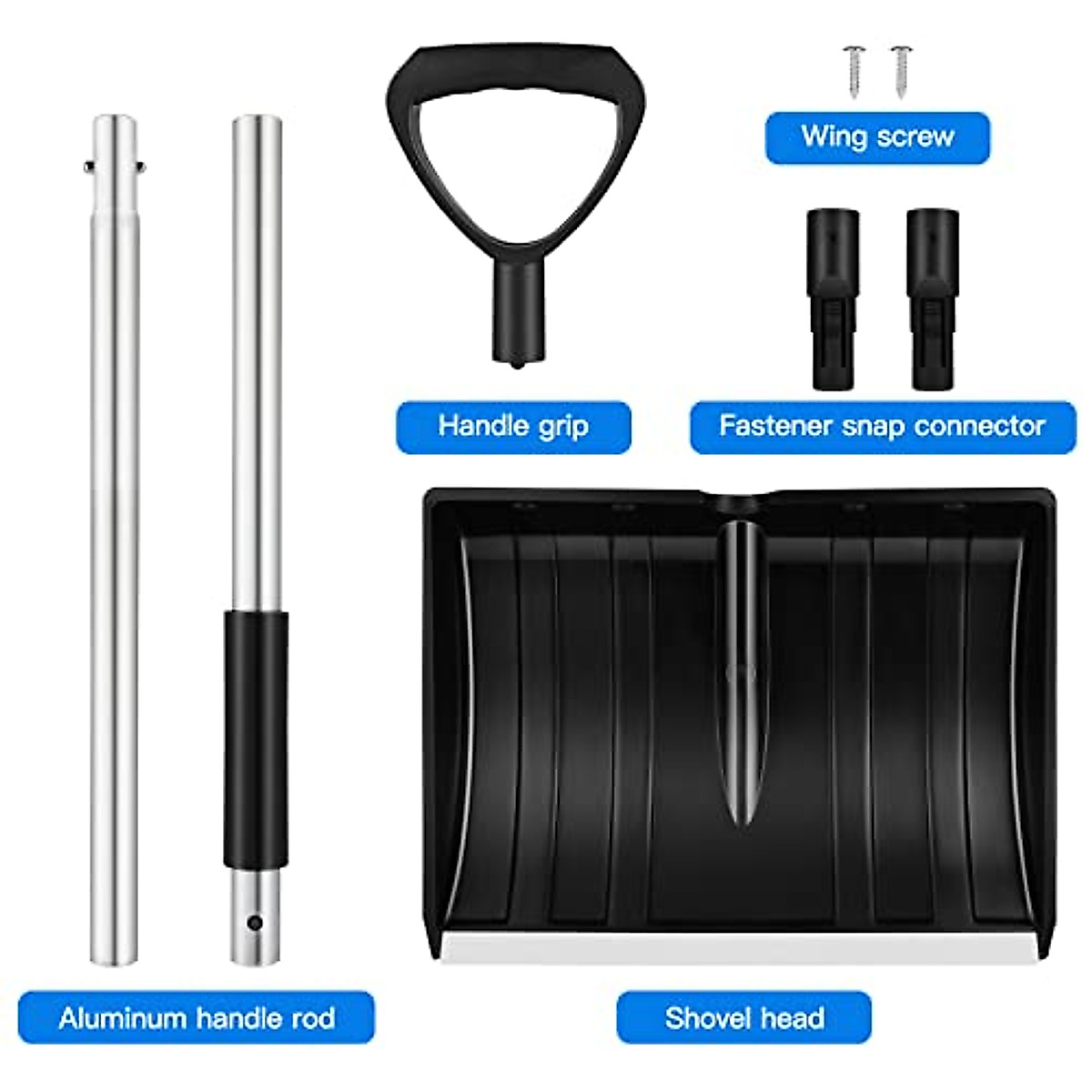 Yardwe 56" Snow Shovel with D-Grip Handle, Collapsible Snow Sand Mud Removal Tool | Detachable Four-Piece Construction Snow Shovel for Garden, Camping, Car and Other Outdoor Activities