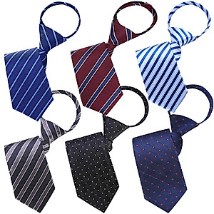 AUSKY 6PACK Mens Zipper Necktie,Regular Long Adjustable Pre Tied Clip on Easy Neck Tie for Men Formal Silk ties 3.15in Wide