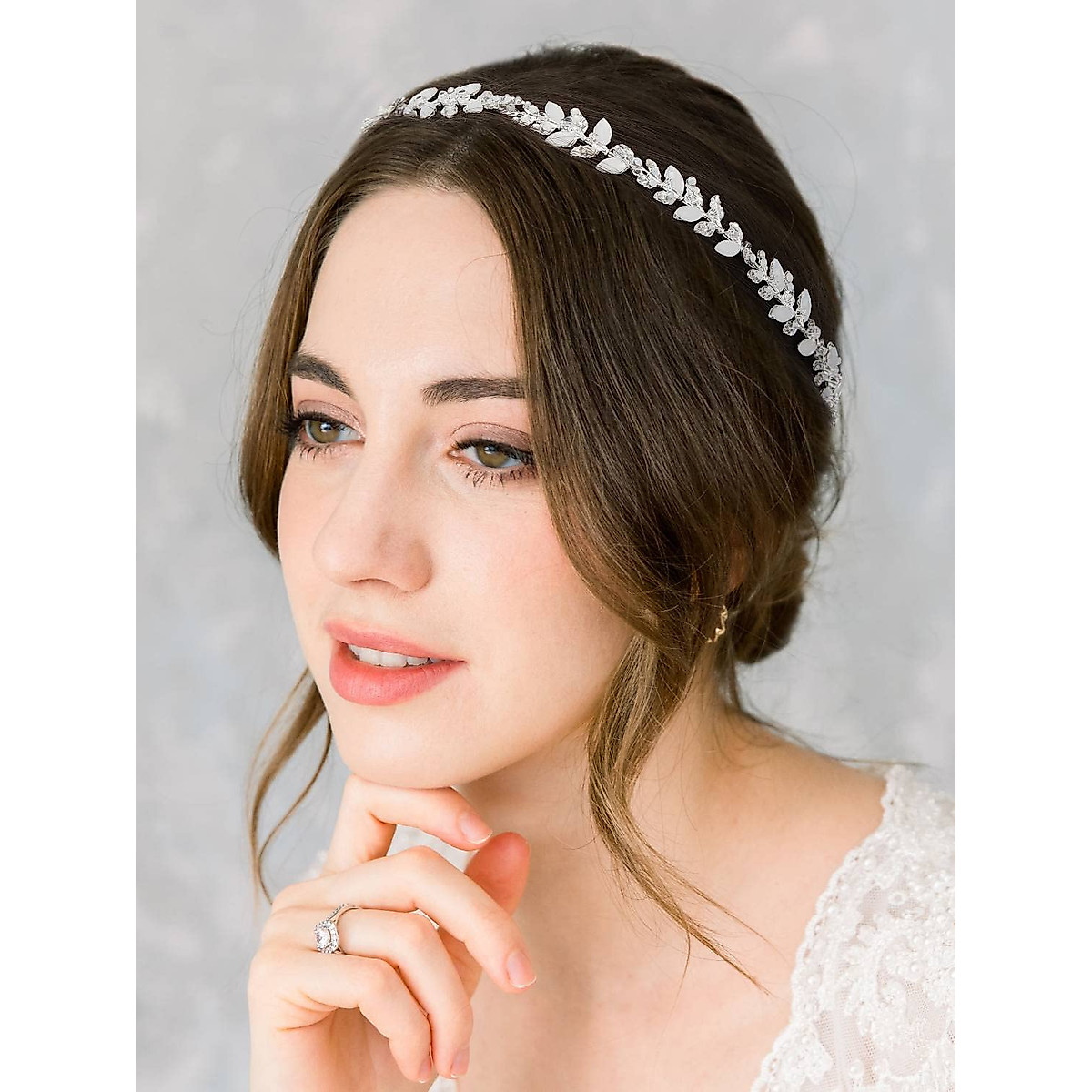 SWEETV Leaf Wedding Headband Crystal Opal Bridal Headpieces for Wedding Hair Accessories for Brides Hair Vine Silver