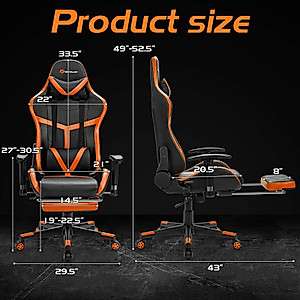 Goplus Gaming Chair, Massage Office Chair Computer Gaming Racing Chair, High Back PU Leather Adjustable Ergonomic Reclining PC Game Chair, Rolling Swivel Executive Chair with Footrest (Blue)