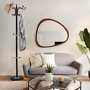 Sifenma Vertical Metal Coat Rack Stand with Marble Base, Clothes Tree, 15 Hooks for Hanging Coats, Jackets, Bags, Home Entrance Hat Hanger Organizer, Umbrella Tree, Freestanding Hall Tree(Black)