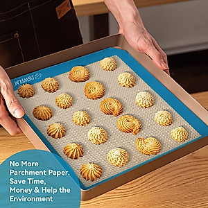 Silicone Baking Mat,Silicone Mats for Baking,100% Non-Stick Reusable Food Safe Liners-Silicone Baking Sheet Great for Macaron, Cookies, Bread and Pastry（3 PACK BLUE）