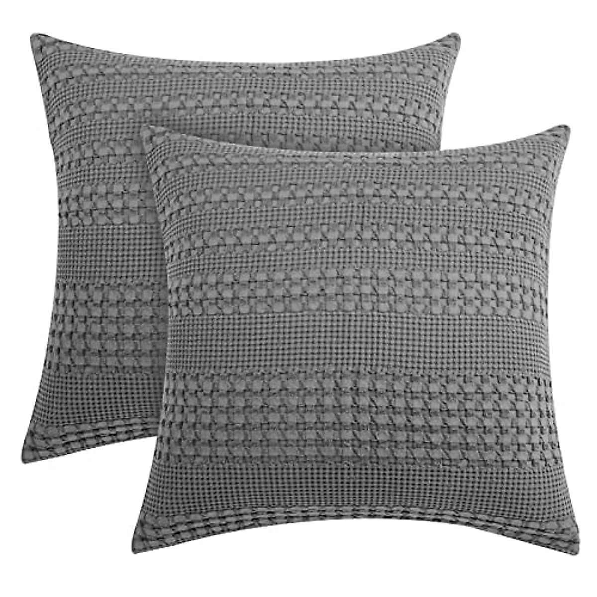 PHF 100% Cotton Waffle Weave Euro Shams 26" x 26", 2 Pack Elegant Home Decorative Euro Throw Pillow Covers for Bed Couch Sofa, Dark Grey/Charcoal Gray