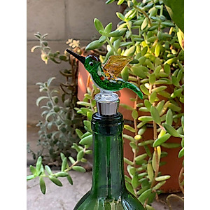 Stainless Steel Wine Bottle Stopper with Hand Made Glass Figurine (Hummingbird)