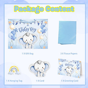 Mpanwen 16" Large Baby Boy Gift Bag for Boy, 3D Making Blue Elephant Theme Baby Gift Bag with Tissue Paper and Greeting Card