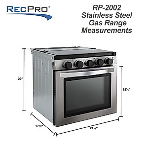RecPro RV Stove Gas Range 21" Tall | 6500 and 8000 BTU Three Burner | 7100 BTU Oven with 1.8 Cu. Ft Capacity | Black or Stainless Steel Finish (Silver Version B, No Vented Range Hood)
