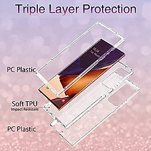 Coolwee Crystal Glitter Full Protective Case for Galaxy Note 20 Ultra 5G Heavy Duty Hybrid 3 in 1 Rugged Shockproof Women Girl Transparent for Samsung Galaxy Note 20 Ultra Shiny Clear Bling Sparkle