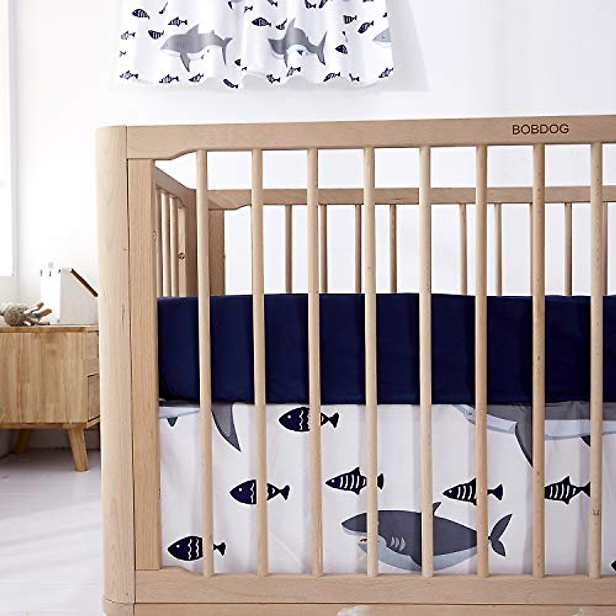Brandream Crib Sheets Boys Cotton Baby Crib Sheets 2 Packs Toddler Sheets, Coastal Nautical Ocean Shark Fish Pattern, Navy Blue & White