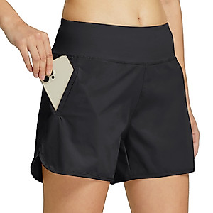 Willit Womens 4" Running Hiking Shorts Athletic Active Shorts with Liner Quick Dry Sports Shorts Zipper Pocket Black M