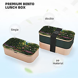 Full Of Flowers Premium Bento Lunch Box, 2 Compartments Leakproof Lunch Box With Cutlery For Adults, Microwave & Dishwasher Safe