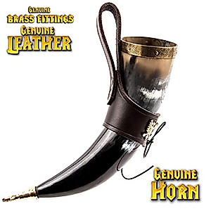 Mythrojan THE BIRD OF PREY Viking Drinking Horn with Brown Leather holder Authentic Medieval Inspired Viking Wine/Mead Mug – Polished Finish