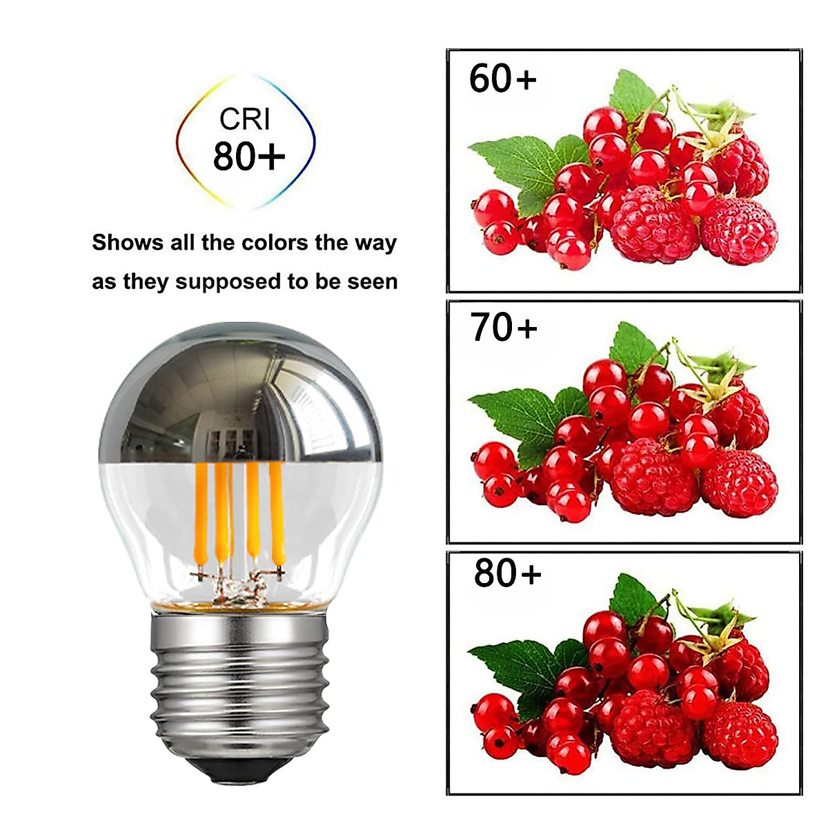 YDJoo Half Chrome Light Bulb 4W Dimmable G45 Silver Mirror Reflected Light 40W Equivalent Warm White 2700K Silver Tipped Mirror Light Bulb E26 Base Decorative LED Edison Bulb, 6 Pack