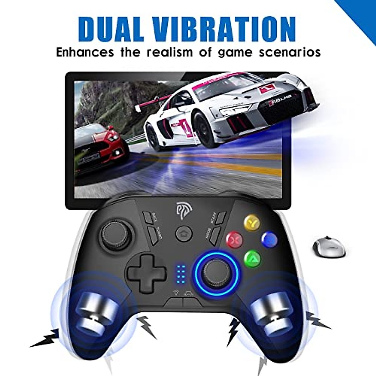 EasySMX Wireless Gaming Controller for Windows PC/Steam Deck/PS3/Android TV BOX, Dual Vibrate Plug and Play Gamepad Joystick with 4 Customized Keys, Battery Up to 14 Hours, Work for Nintendo Switch