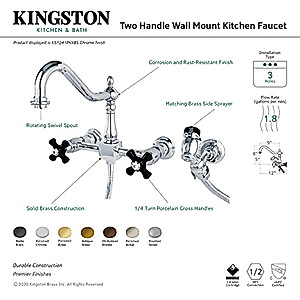 Kingston Brass KS1241PKXBS Duchess Wall Mount Bridge Kitchen Faucet with Brass Spray, Polished Chrome, 8-1/2 inch in Spout Reach