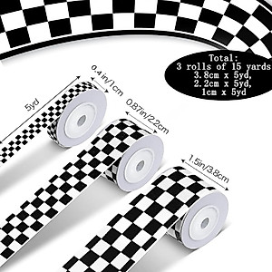 3 Rolls Black Grosgrain Ribbon White Checkered Printed Ribbon, Crafts Racing Car Theme Printed Checkered Ribbon, Plaid Buffalo Ribbon, for Racing Car Party DIY Wreath Decorations