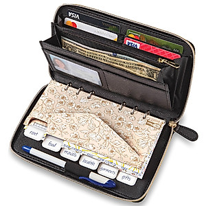 Cash Envelope Wallet All in One Budget System with 12x Tabbed Cash Envelopes , 12x Monthly Budget Cards ,1x Yearly budget planner sheet Complete Money Organizer Set for Cash RFID Blocking