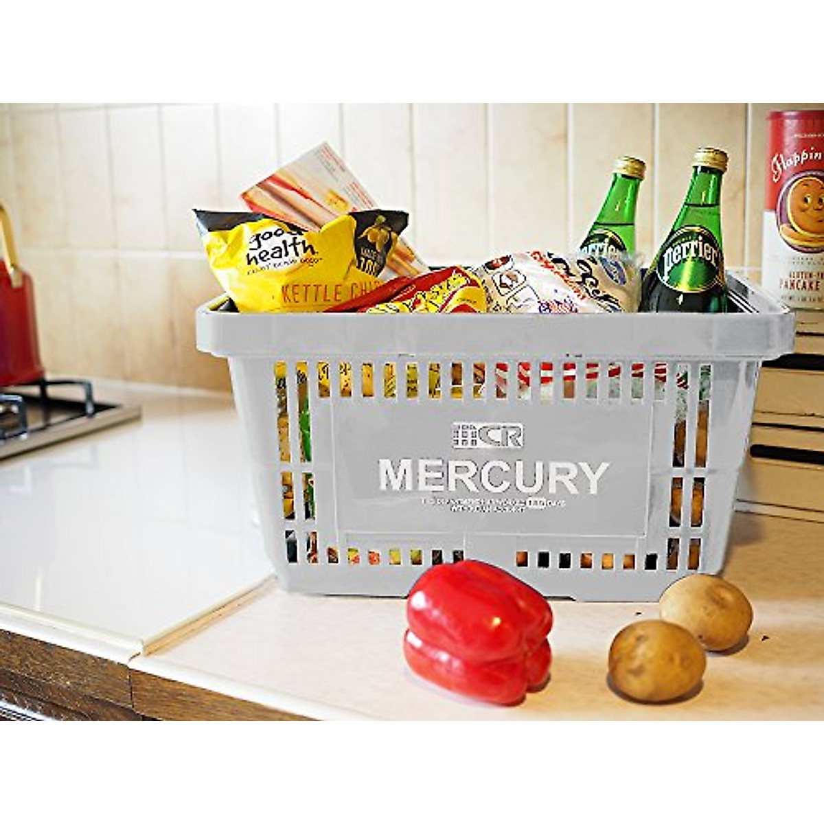 Mercury Shopping Cash Register Basket Storage Box Basket Interior Outdoor Camping Barbecue Market 42 x 29.2 x 22 cm White MEMABAWH