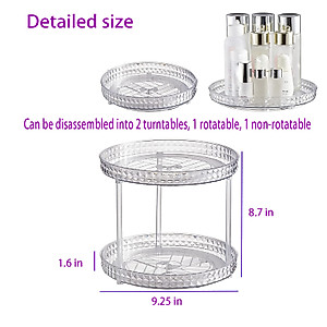 2 Tier Lazy Susan Organizer, Vanity Countertop Makeup Organizing Turntable Kitchen Spice Rack, Raised Edge Swivel Organizer for Spices, 2 Tier Table top Display Shelf Round, Dining Room Organizer