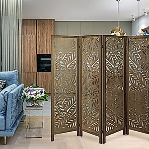 ECOMEX Room Dividers, 5.6 FT Tall Carved Room Dividers and Folding Privacy Screens, 4 Panel Wood Privacy Screen,Divide Space, Asian Style, Decorative Room(Brown)