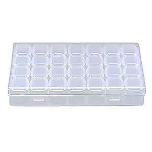 Qtopun Diamond Painting Storage Containers, 28 Grids 4 in Row Bead Container Plastic Organizer Box Craft Case for Fishing Tackles, Beads, Seeds, Nail Diamond