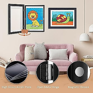 2 Pack Kids Art Frame - 8.5X11 Kids Artwork Frames Changeable Picture Display Holds Max. 150 Pcs,Front Open Storage Frames Great for 3D Picture,A4 Artwork,Children Drawing,Hanging Art (Black)