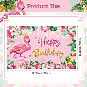 Preboun Flamingo Birthday Party Decoration Backdrop 3.6 x 6 ft Summer Tropical Hawaiian Background Flower Flamingo Photography for Luau Aloha Happy Birthday Party Photo Props Booth Supplies