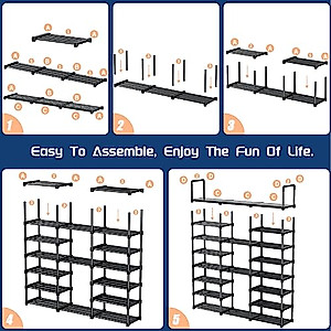 Mavivegue Metal Shoe Rack Organizer，8 Tiers Tall Shoe Shelf Storage，40-45 Pairs Vertical Large Boot Rack,Stackable Shoe Racks for Entryway, Closet, Garage, Bedroom,Cloakroom -Black