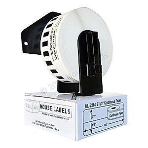 HOUSELABELS Compatible with DK-2214 Replacement Roll for Brother QL Label Printers; Continuous Length Labels; 1/2" 100 feet (12mm*30.48m) with 1 Reusable Cartridge - 12 Rolls