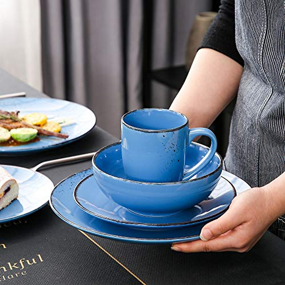 TBGFPO 48-Piece Stoneware Ceramic Dinnerware Set with Dinner Plate, Dessert Plate, 800ml Bowl, 380ml Mug Set