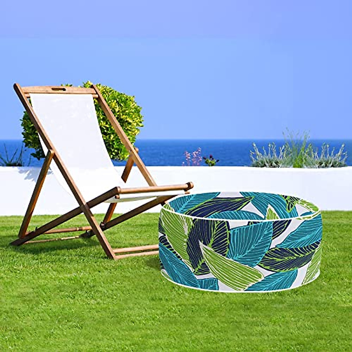 Grezone Inflatable Footstool Round Ottoman 21x9 Inch Used for Indoor or Outdoor Kids/Adults Home Yoga Patio Deck Front Porch Backyard Garden Travel Portable Camping Bearing 285 lb (Leaf)