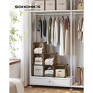SONGMICS 6 Cube Storage Organizer, DIY Closet Shelf, Plastic Clothes Organizer, Modular Bookcase, 11.8 x 11.8 x 11.8 Inch Cubes, with Feet and Rubber Mallet, Rustic Brown ULPC111A01