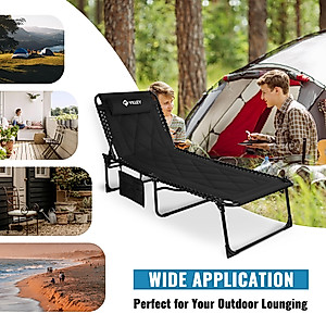 VILLEY Oversized Padded Chaise Lounge with Cushion, Foldable Camping Cot, Patio Reclining Lounge Chairs, Folding Sleeping Bed for Outdoor, Indoor, Backyard, Garden, Camping, Relaxing, Beach Tanning