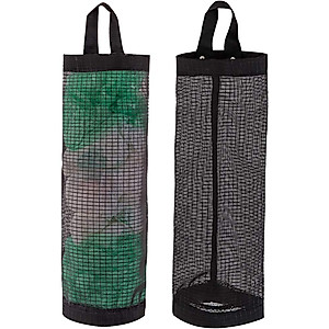 LINEVI Bag Holder for Plastic Bags, 4 Pcs Polyester Grocery Bag Holder Plastic Dispenser Foldable Breathable Washable Hanging Mesh Garbage Bag Organizer for Kitchen Plastic Bag Storage