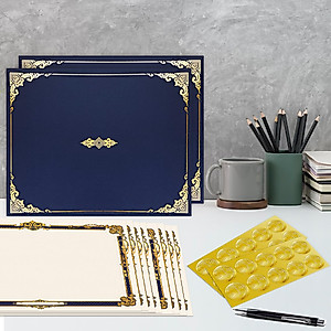 75 Pcs Certificate Kit, 25 Gold foil Certificate Holders & 25 Certificate Paper & 25 Certificate Seals Stickers for Graduation Diploma, Award Accomplishment.