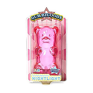 Gummygoods Squeezable Gummy Bear Night Light for Kids Room, Babies, Toddlers, Nursery | Rechargeable, Portable, Cordless, 60 Min Sleep Timer (Pink)